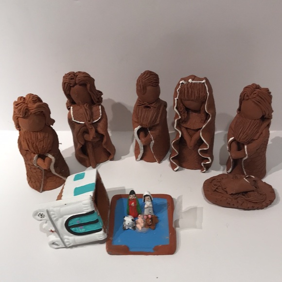 Handmade | Holiday | Clay Nativity Scene Beautiful Detail Primitive ...